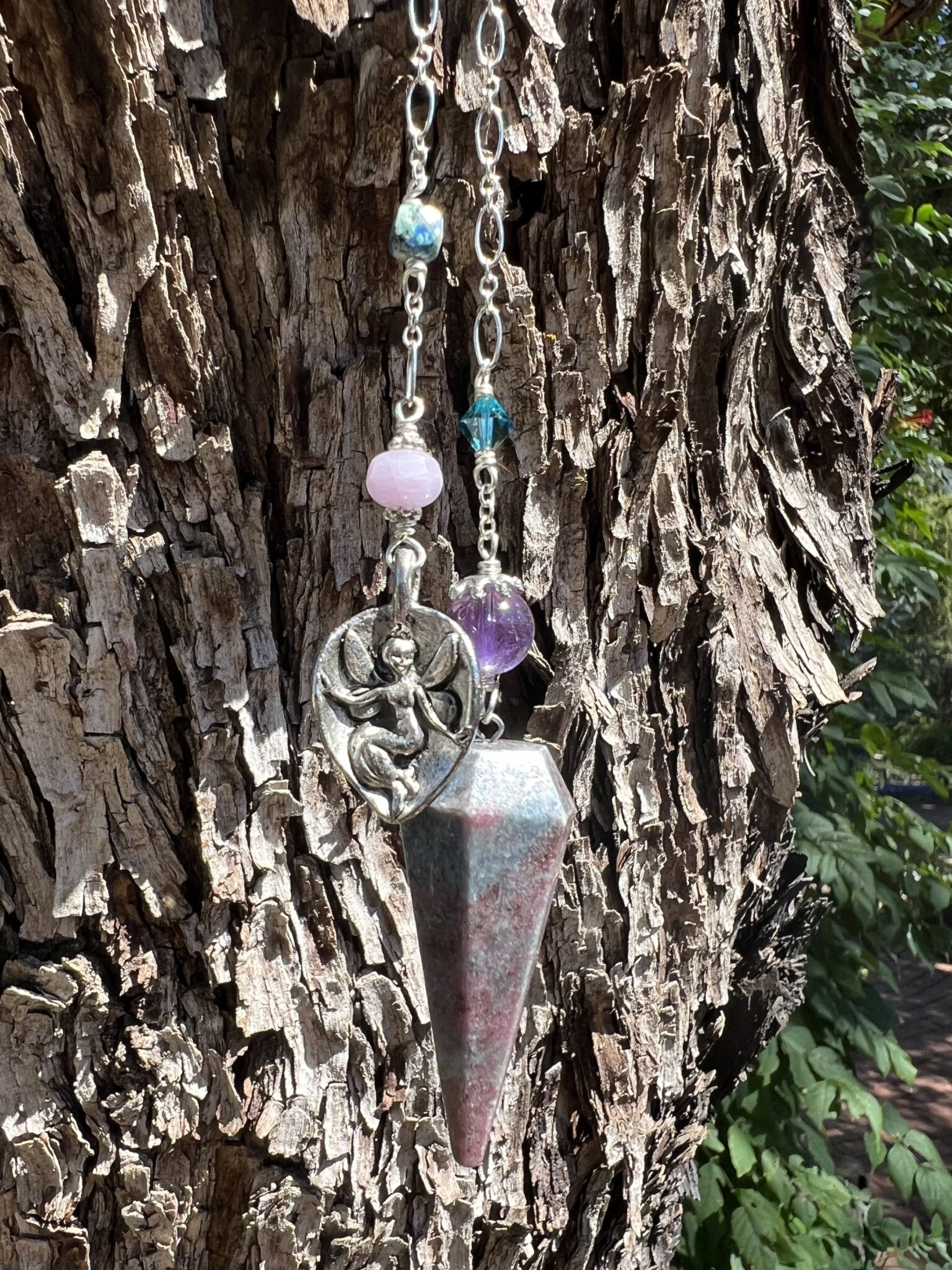 Pendulum Ruby with Sterling Chain and Fairy - WISDOM OF THE EARTH