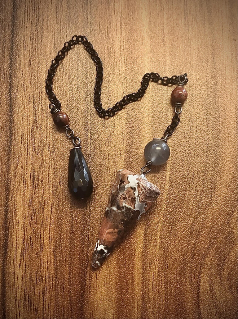 Pendulum- Jasper pendulum with faceted Onyx tear drop stone holder ...